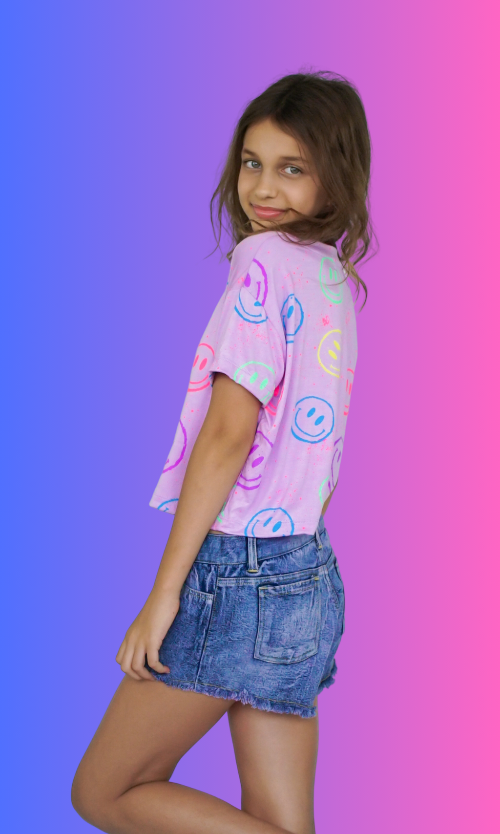 *Lavender Multi-Smiley Crop Top* – Flowers By Zoe Clothing