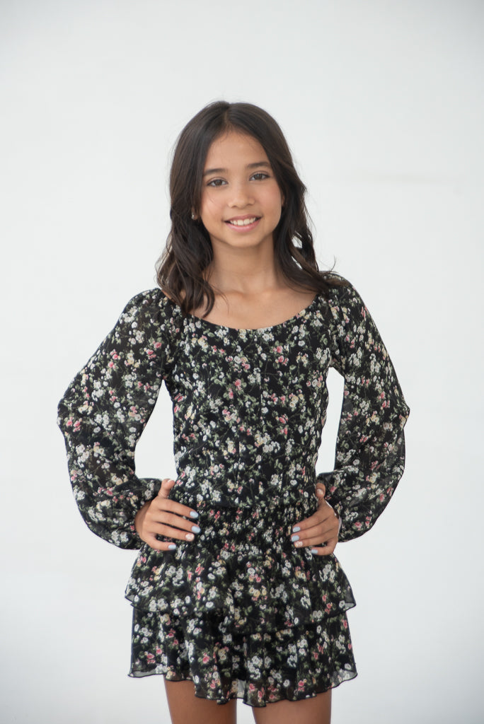 *Black Red Floral Print Ruffle Skirt* – Flowers By Zoe Clothing